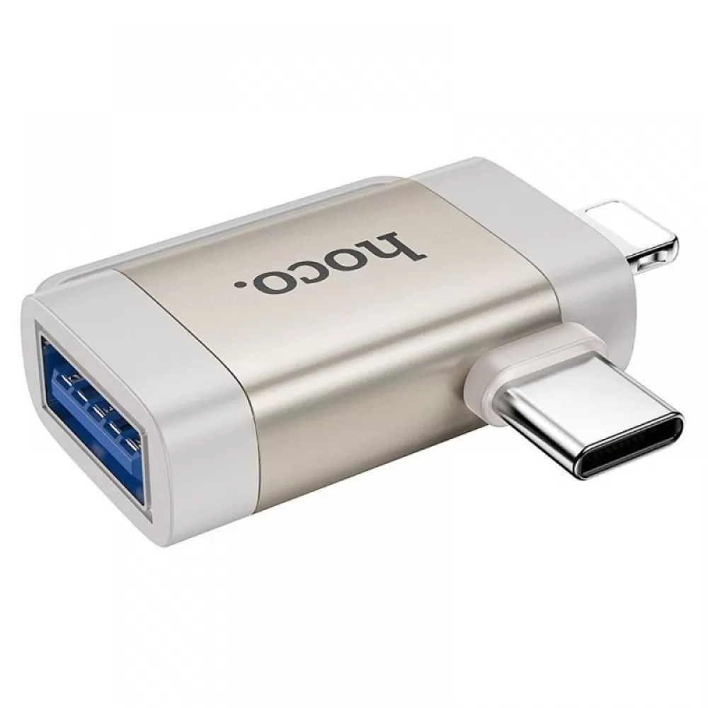 HOCO adapter OTG 2in1 UA31F Type C (muski) / Lightning (muski) na USB A (zenski) sivi-Royalmobil ...